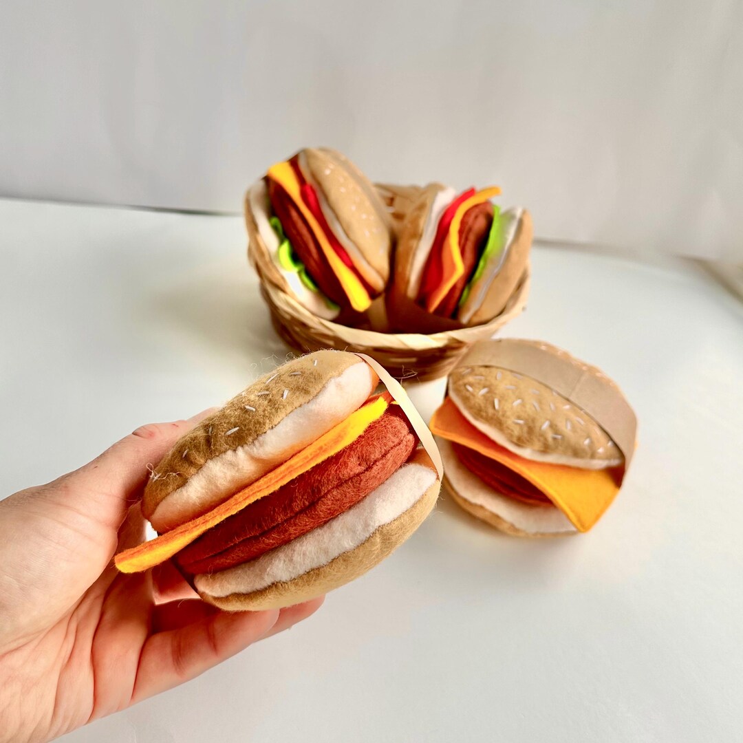 Felt Burger, Cheeseburger Play Food, Hamburger Toy, Felt Sandwich Set ...