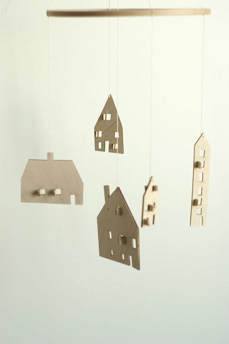 WOOD HOUSES / Baby Mobile / Nursery Mobile / Wooden House Mobile / Baby ...