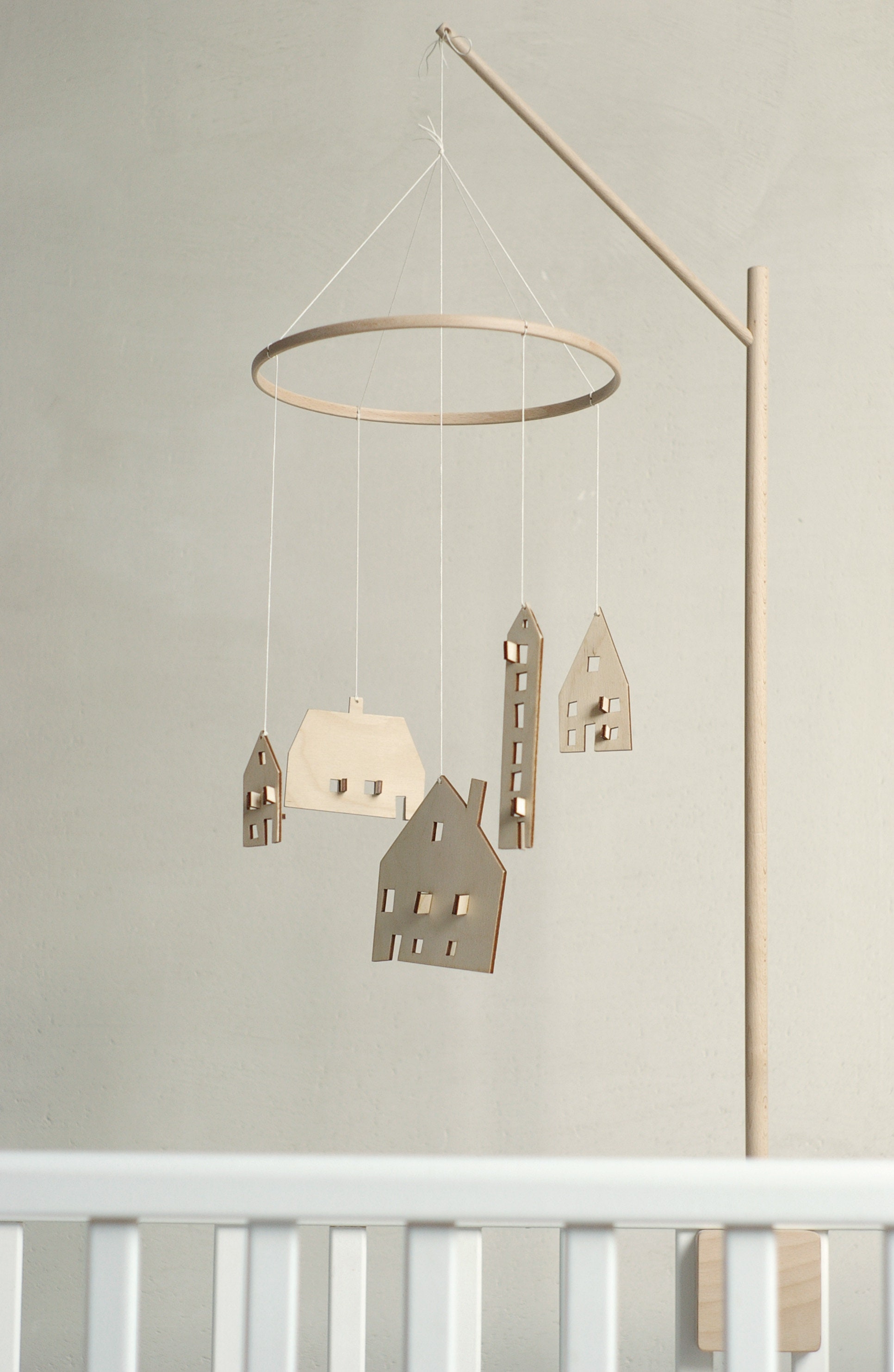 WOOD HOUSES / Baby Mobile / Nursery Mobile / Wooden House Mobile / Baby ...