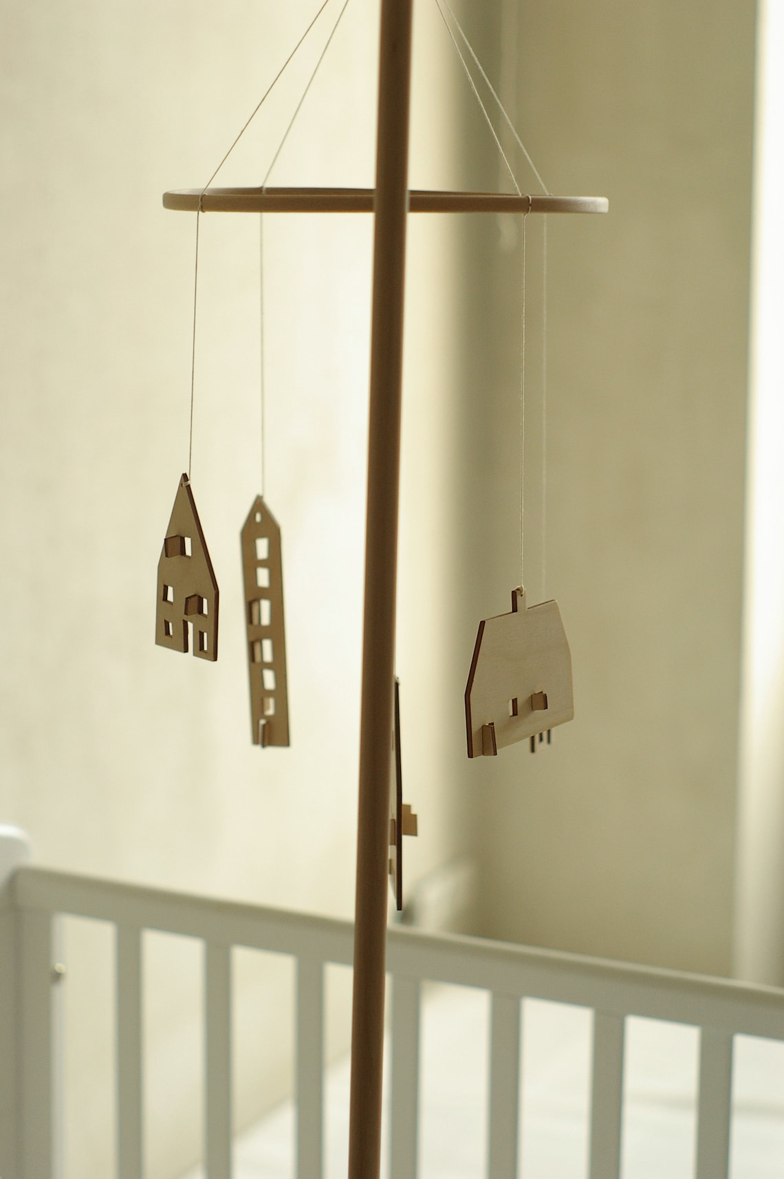 WOOD HOUSES / Baby Mobile / Nursery Mobile / Wooden House Mobile / Baby ...