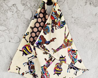 Origami Bag African Print Triangle Bag Slouch Bag Bento Bag Tote Bag ...