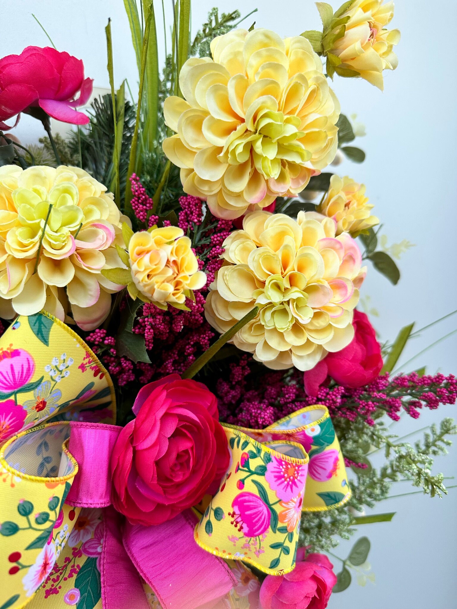 Pink and Yellow Floral Door Swag Door Hanger With Berry - Etsy