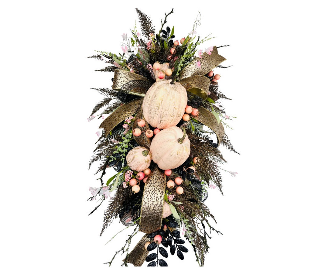 Pink Pumpkin Halloween Wreath, Pink October Wreath, Halloween Door Swag ...
