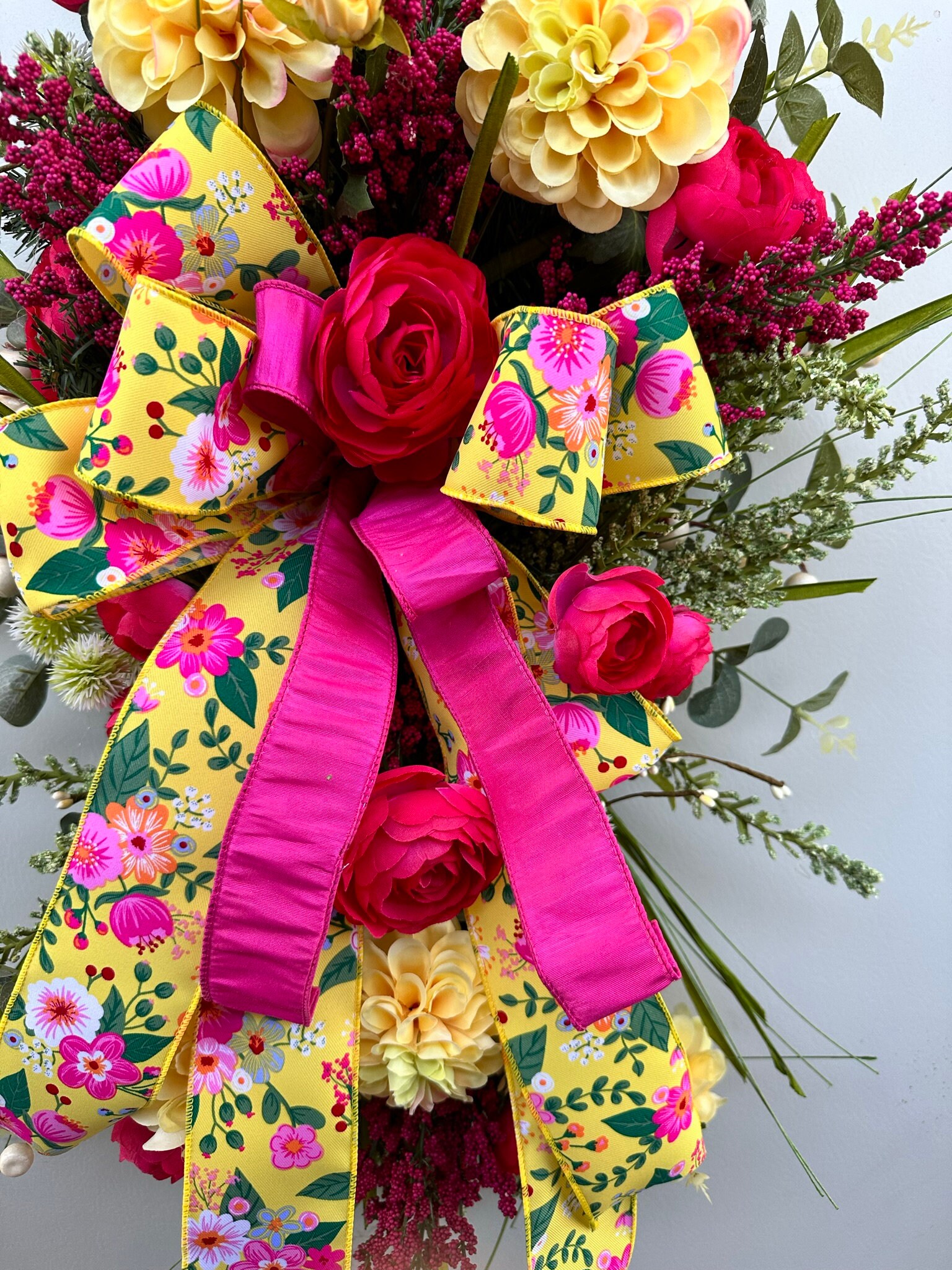 Pink and Yellow Floral Door Swag Door Hanger With Berry - Etsy