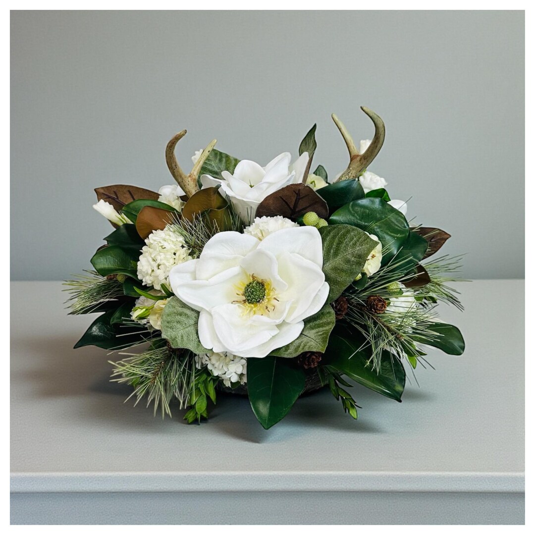 Rustic Magnolia & Antler Arrangement | Everyday Winter Floral ...