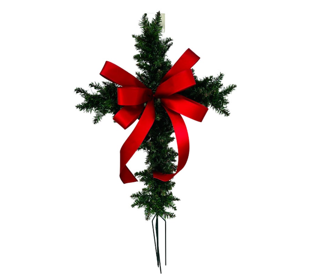 Artificial Pine Memorial Cemetery Cross I Graveside Sympathy Gift-pine ...