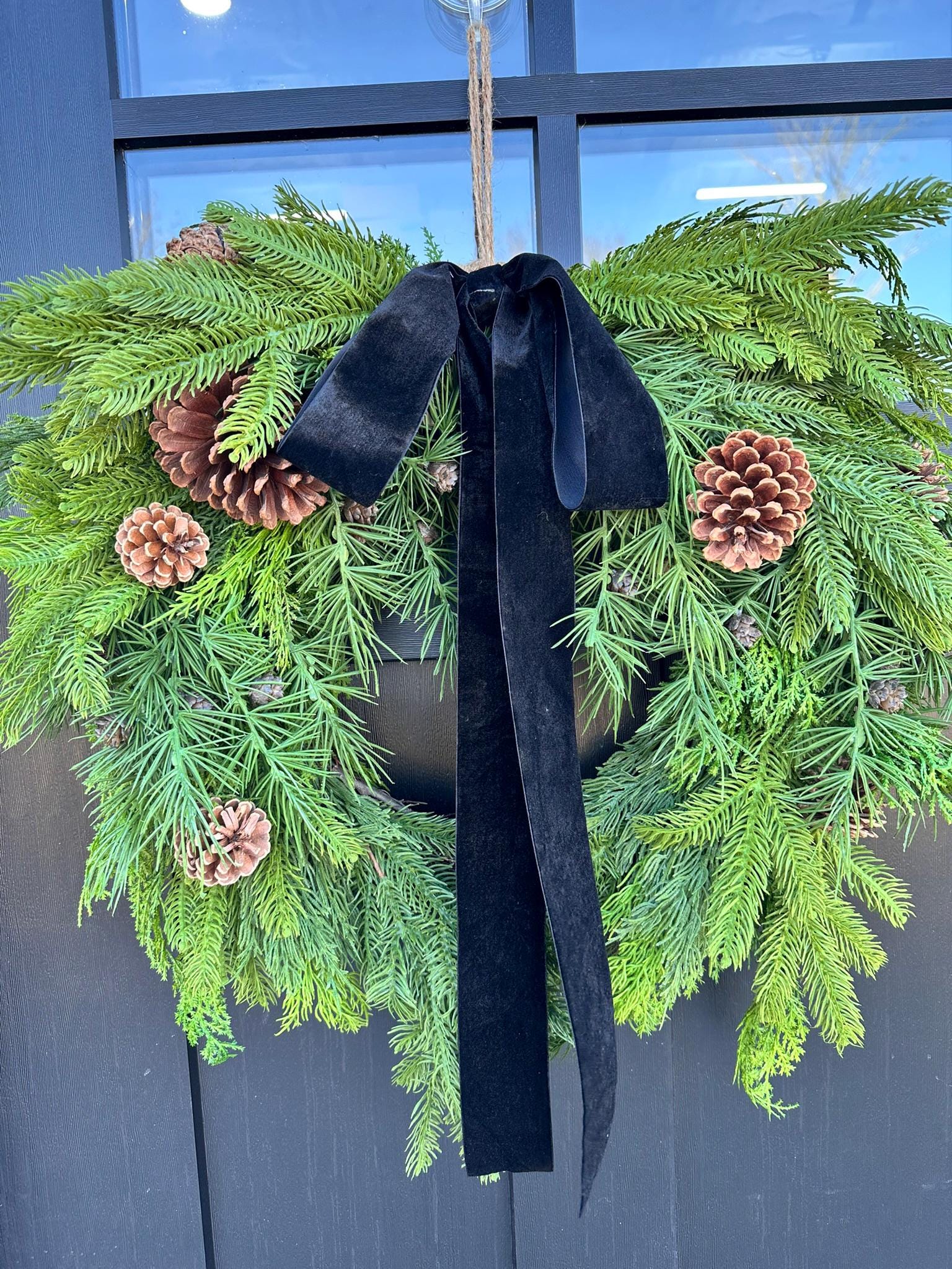 Natural Real Touch Mixed Evergreen Front Door Winter Wreath - Farmhouse ...