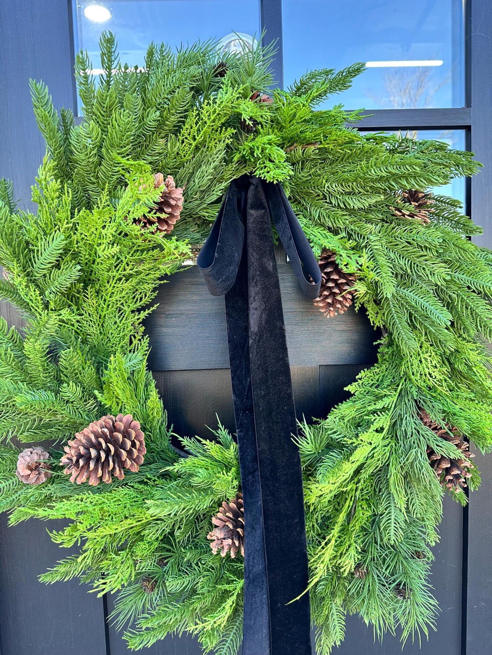Natural Real Touch Mixed Evergreen Front Door Winter Wreath - Farmhouse ...