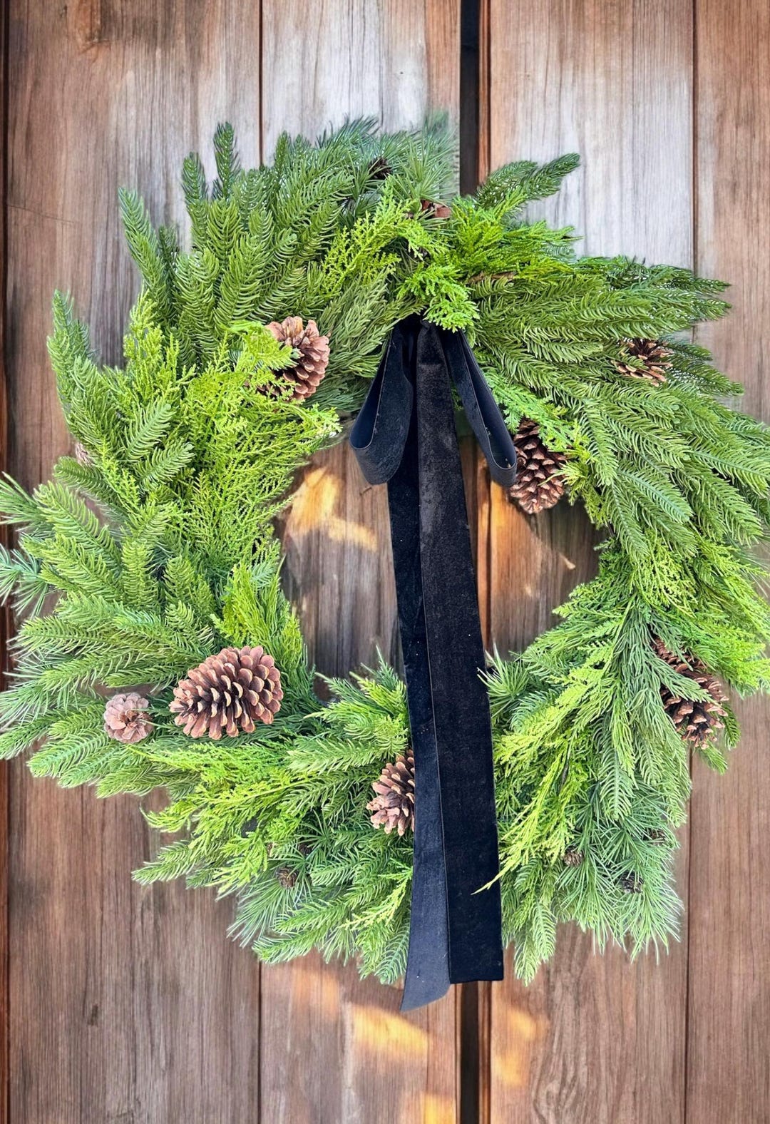 Natural Real Touch Mixed Evergreen Front Door Winter Wreath - Farmhouse ...
