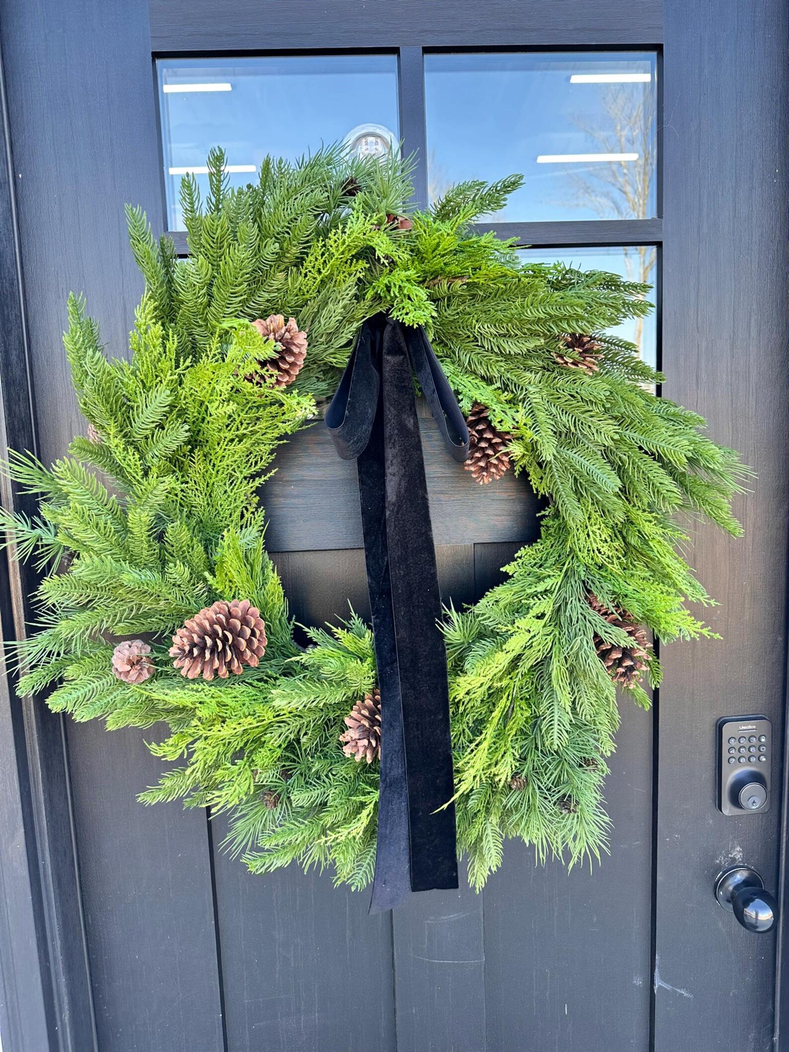 Natural Real Touch Mixed Evergreen Front Door Winter Wreath - Farmhouse ...