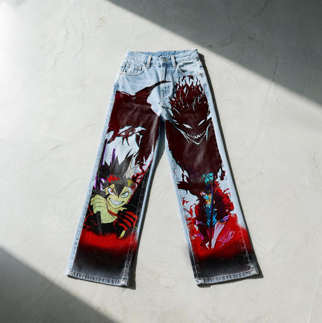 Hand-painted Anime Jeans, Custom Demon Art, Manga Streetwear - Etsy
