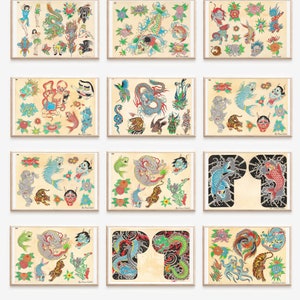 59 Pcs Vintage Tattoo Poster Prints for Tattoo Studio Retro Tattoo ...