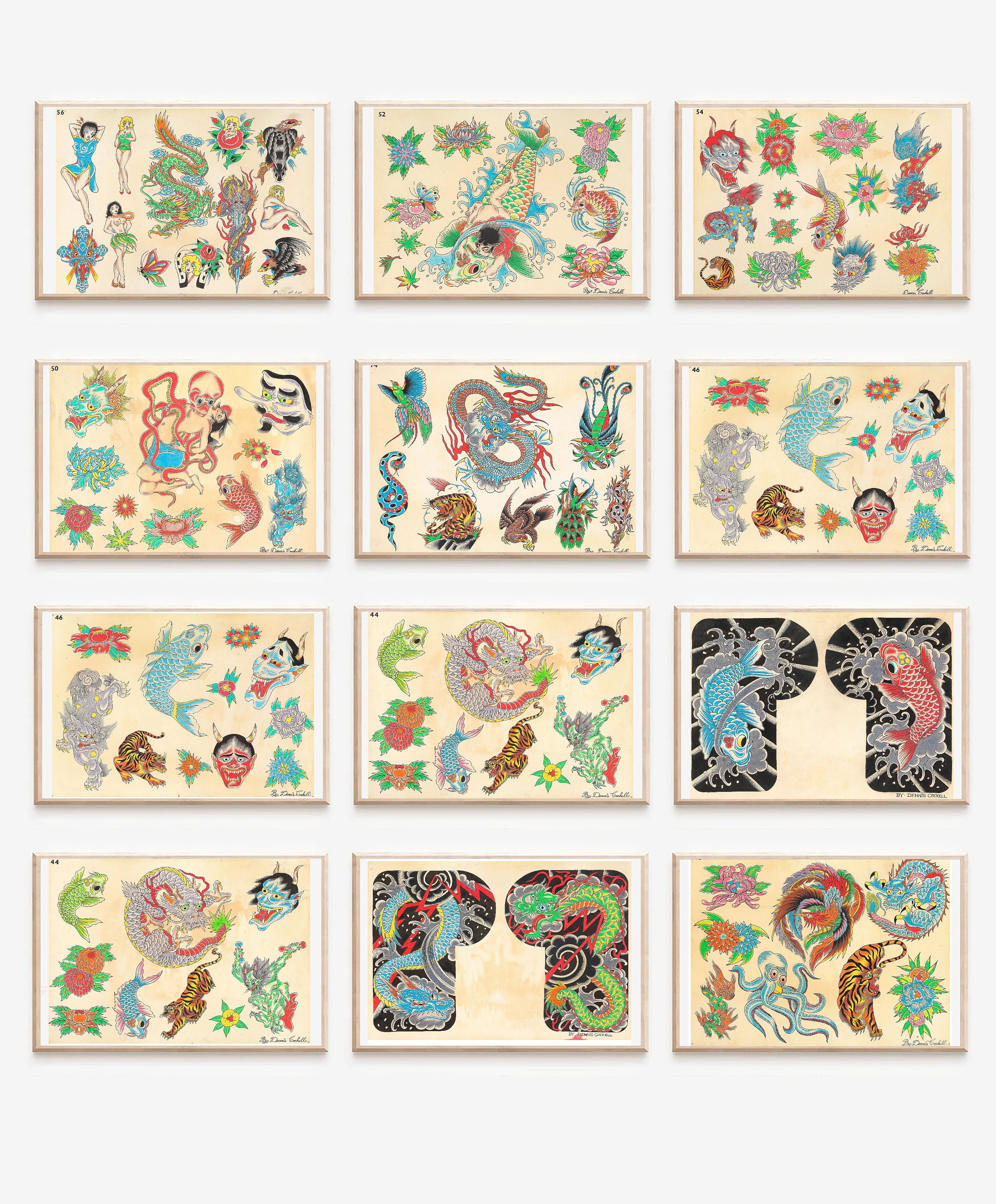 59 Pcs Vintage Tattoo Poster Prints for Tattoo Studio Retro Tattoo ...