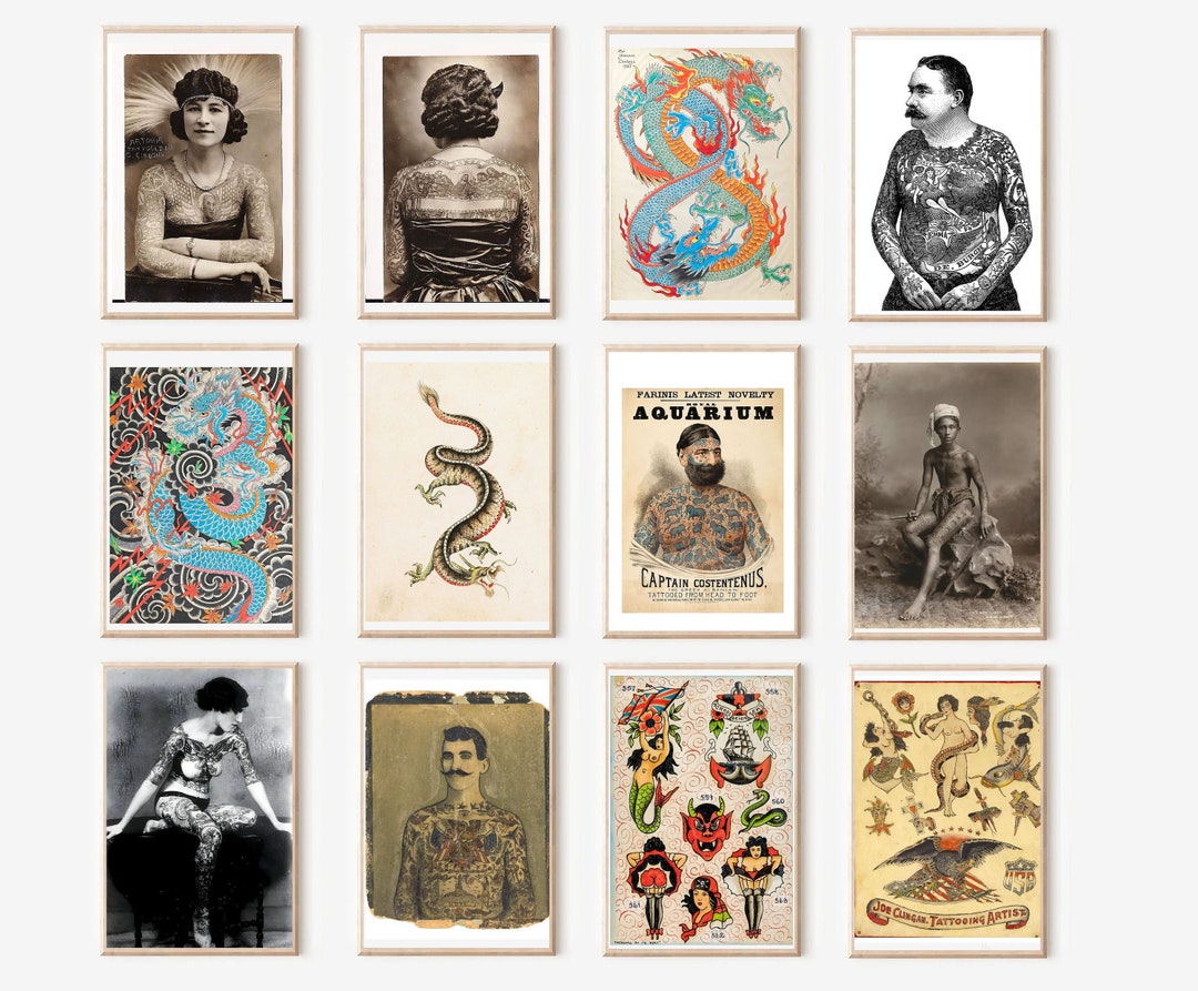 59 Pcs Vintage Tattoo Poster Prints for Tattoo Studio Retro Tattoo ...