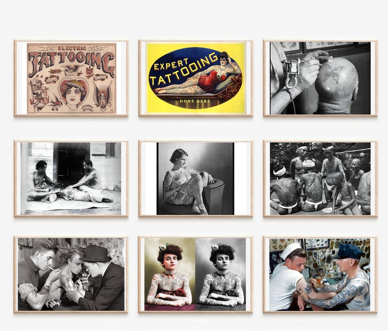59 Pcs Vintage Tattoo Poster Prints for Tattoo Studio Retro Tattoo ...