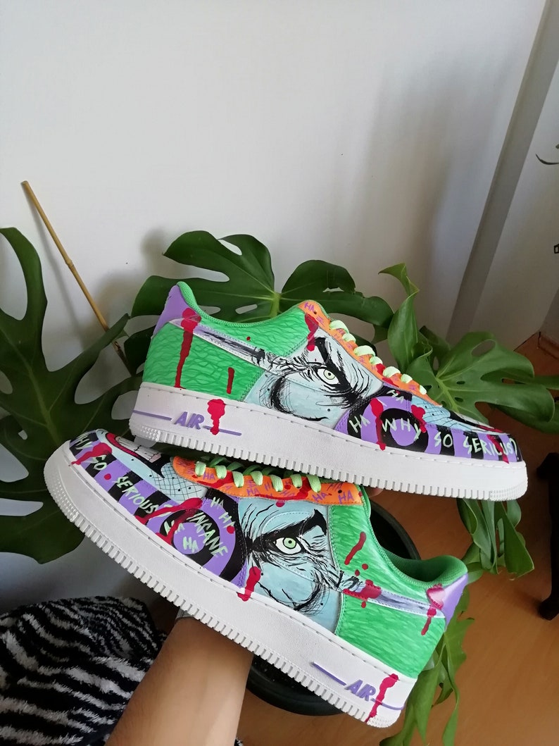 Clown Villian Handmade Custom Sneakers Handpainted Insane Purple Green ...