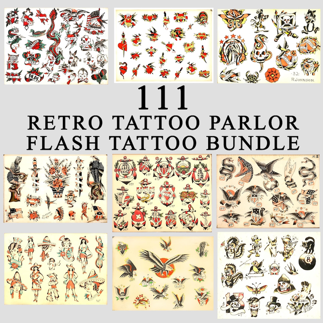 Vintage Flash Tattoo Print Retro Tattoo Parlor Wall Art Traditional ...
