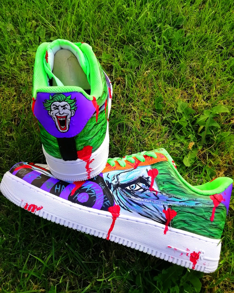 Clown Villian Handmade Custom Sneakers Handpainted Insane Purple Green ...