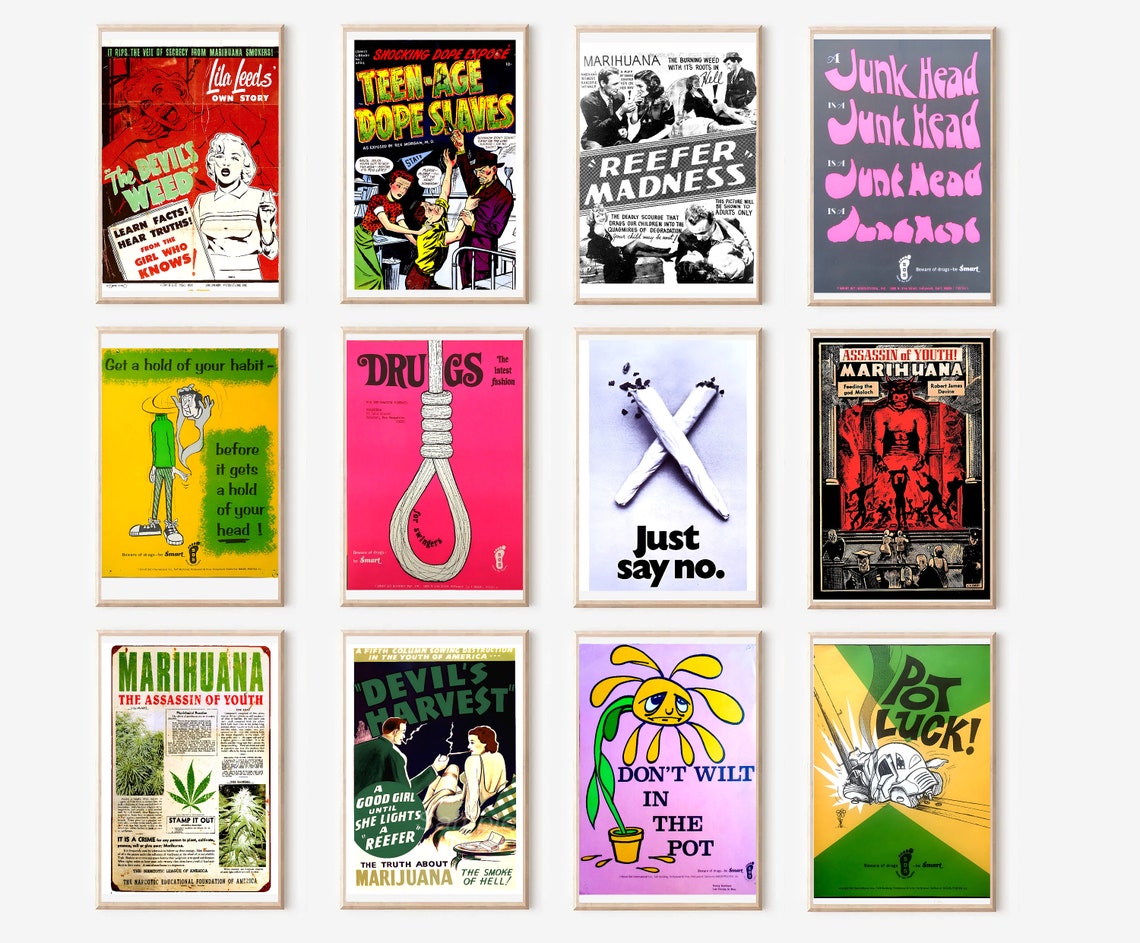 Retro Anti-drug Marijuana Poster Bundle Vintage Cannabis Wall Art Weed ...