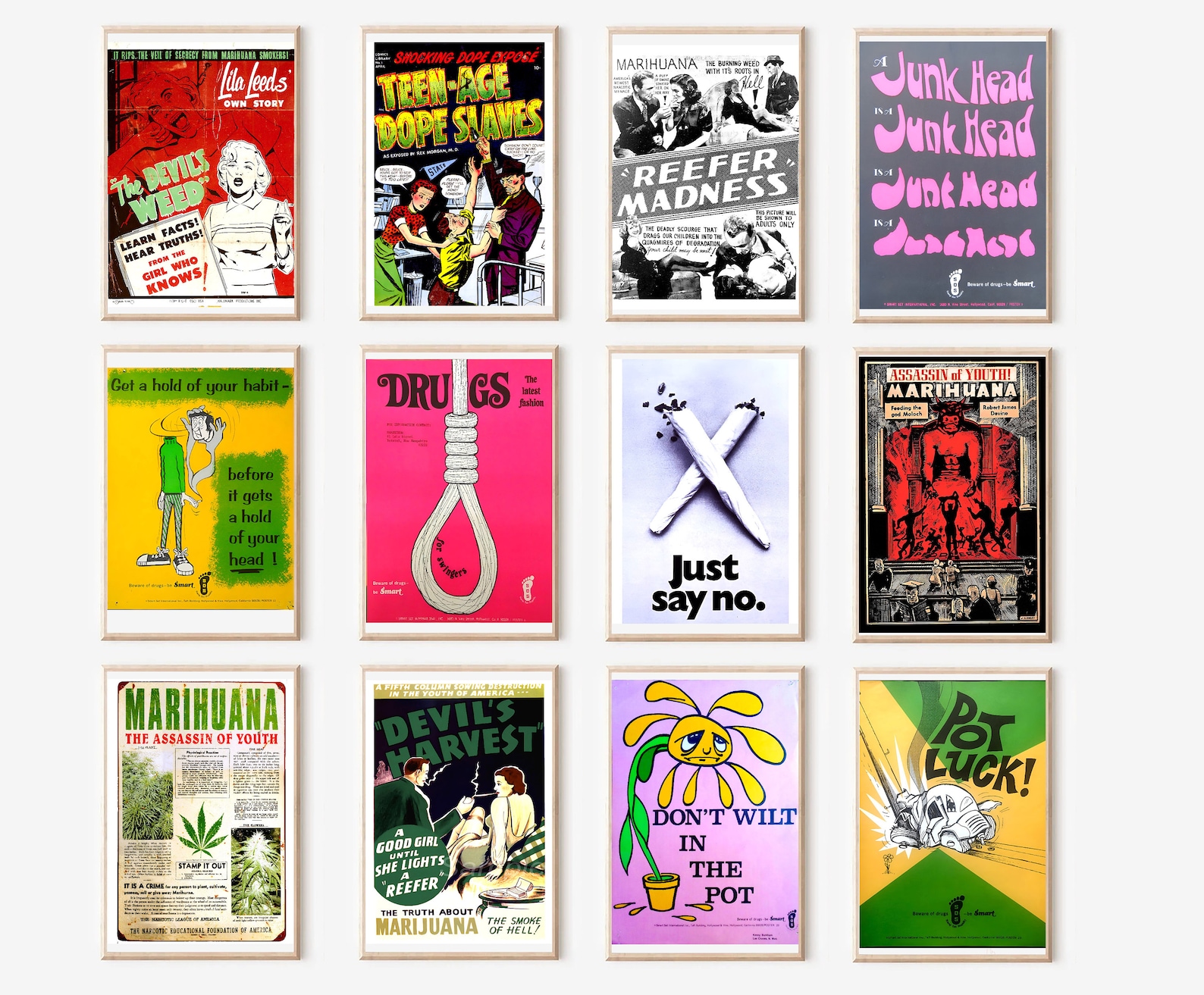 Retro Anti-drug Marijuana Poster Bundle Vintage Cannabis Wall Art Weed ...