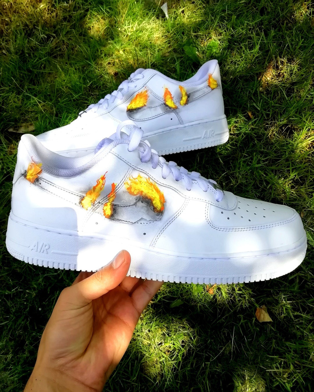 Burning Swoosh Hand-painted Custom Sneakers Personalized Men's and ...