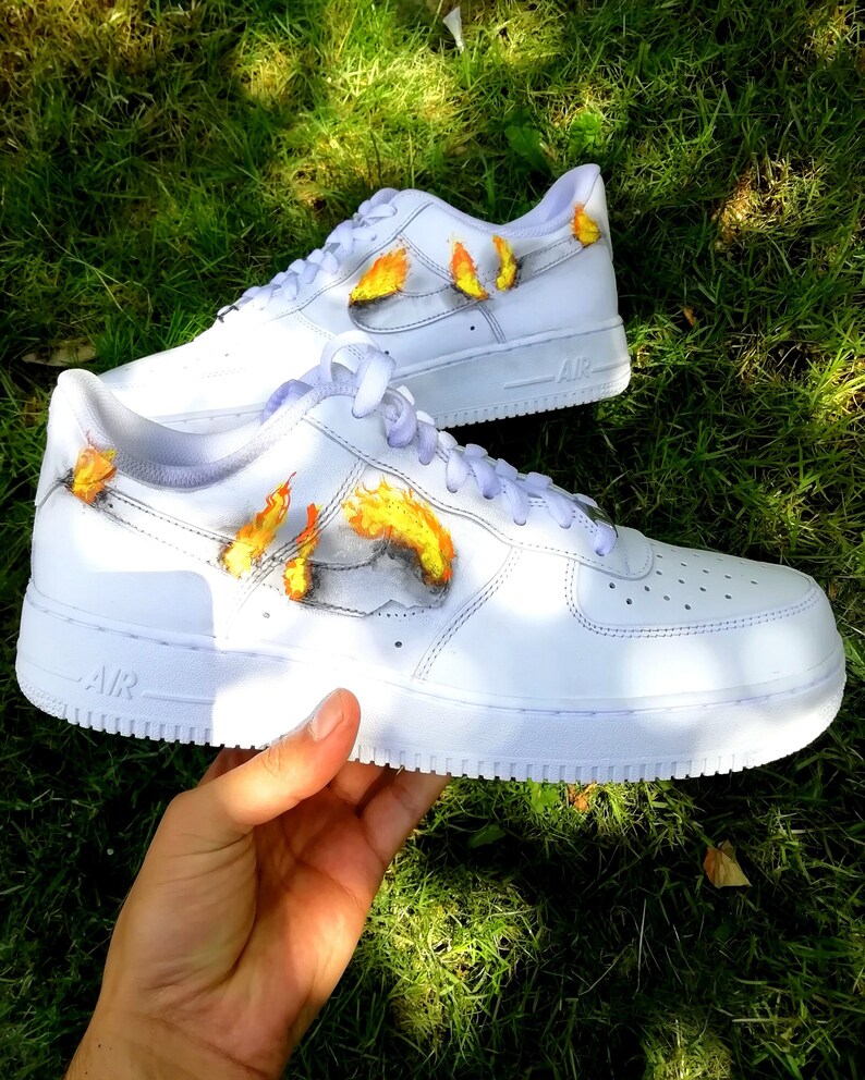 Burning Swoosh Hand-painted Custom Sneakers Personalized Men's and ...