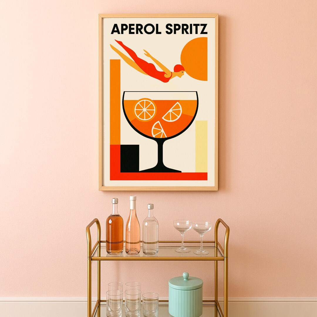Aperol Spritz Vintage Ad Print: Retro Art Deco Bar Cart Poster (digital ...