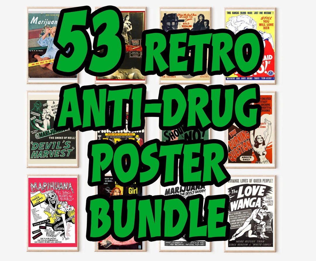 Retro Anti-drug Marijuana Poster Bundle Vintage Cannabis Wall Art Weed Poster Print Cannabis ...