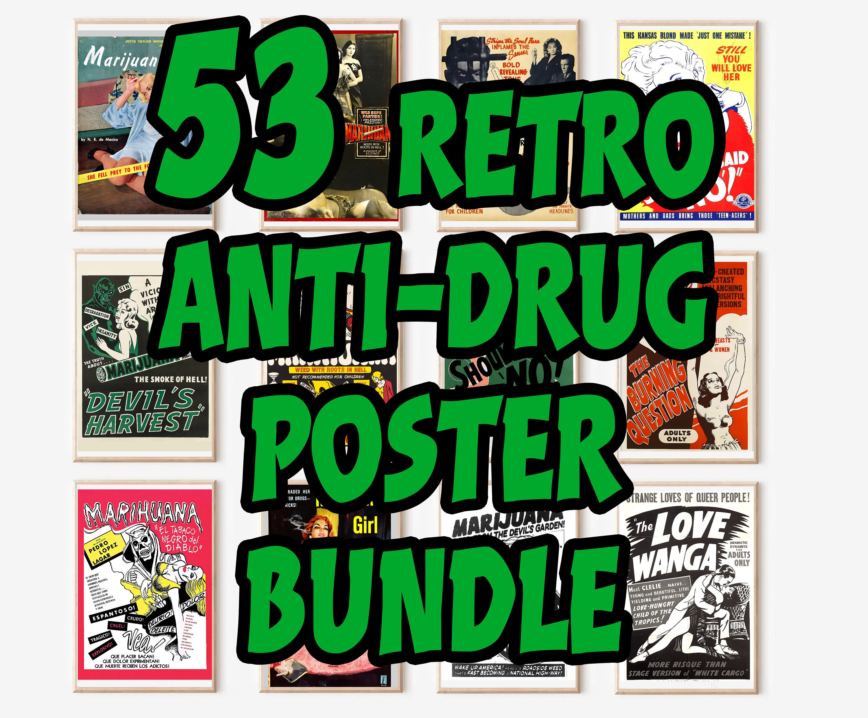 Retro Anti-drug Marijuana Poster Bundle Vintage Cannabis Wall Art Weed Poster Print Cannabis ...