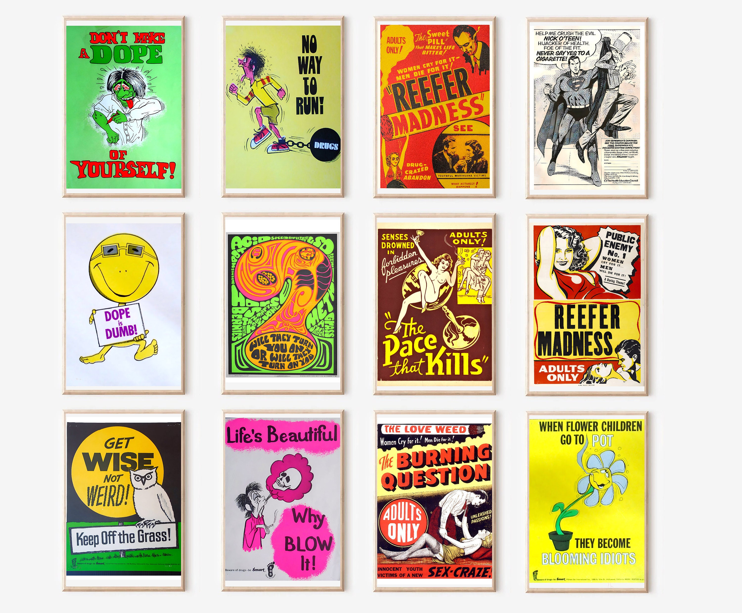 Retro Anti-drug Marijuana Poster Bundle Vintage Cannabis Wall Art Weed ...