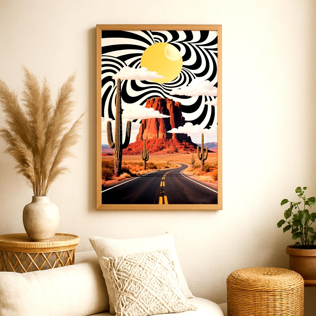 Psychedelic Desert Print: Surreal Road Trip Optical Illusion Art ...