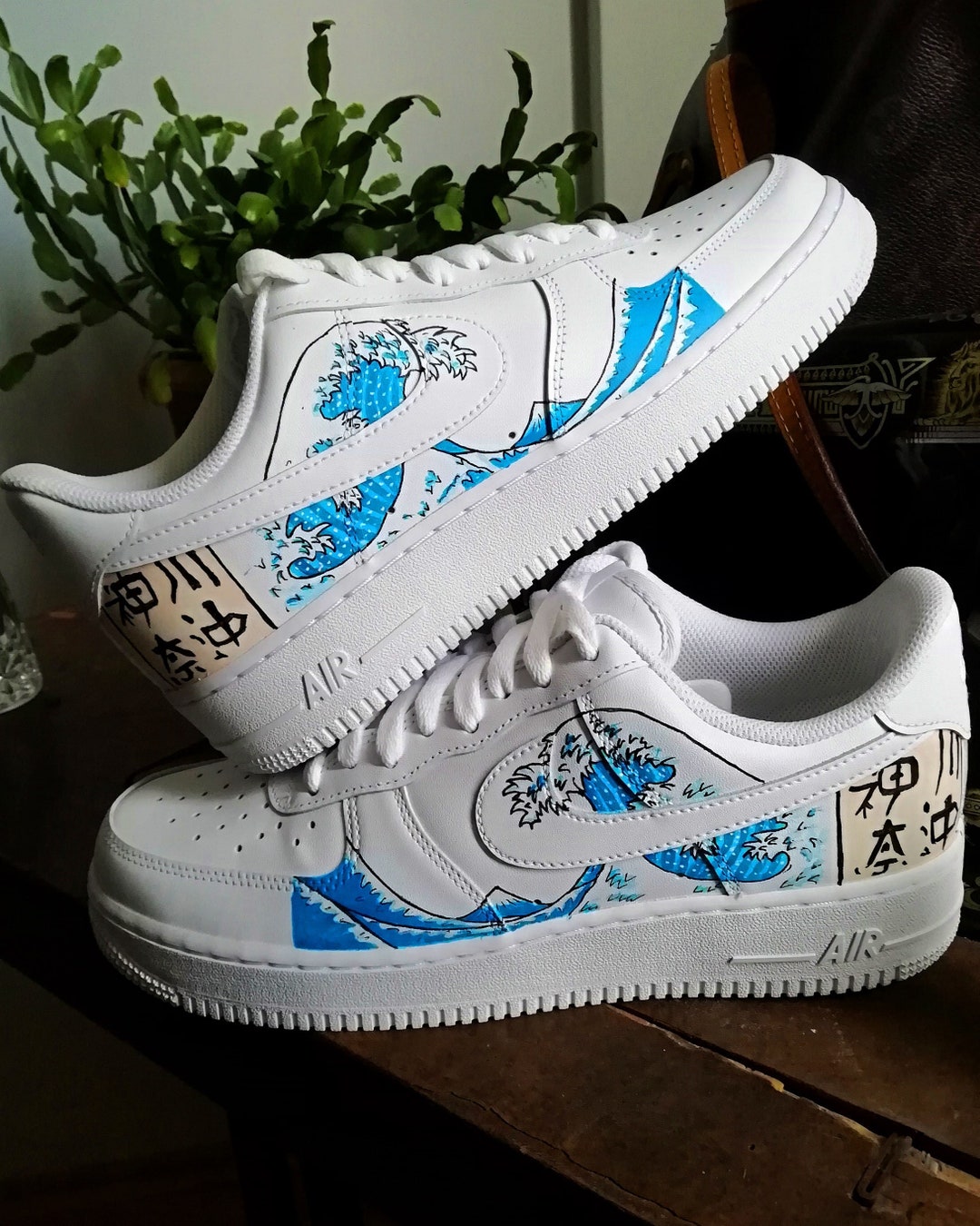 Kanagawa Wave Handmade Custom Sneakers Handpainted Japanese Shoes Low ...