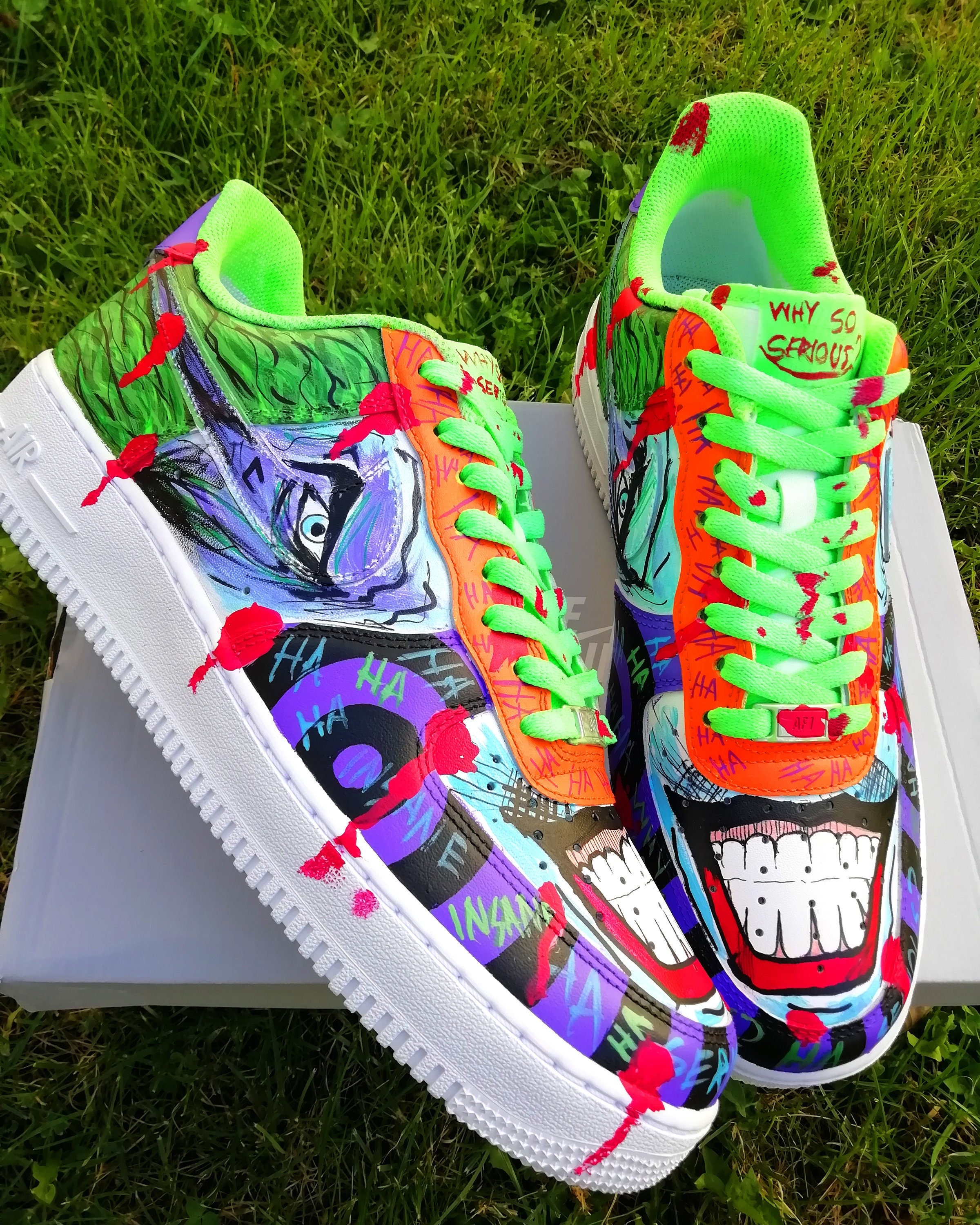 Clown Villian Handmade Custom Sneakers Handpainted Insane Purple Green ...