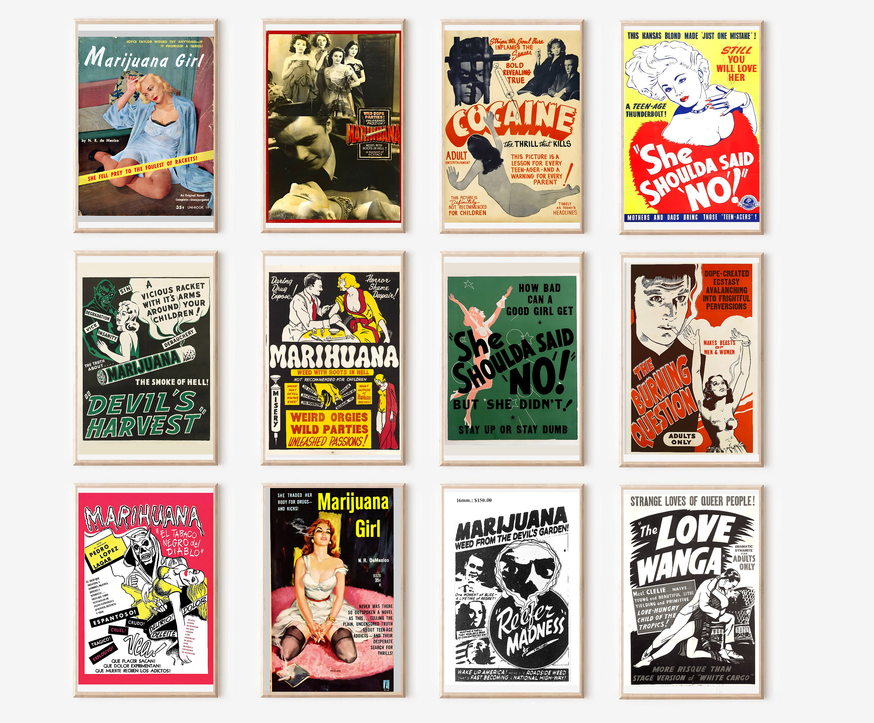 Retro Anti-drug Marijuana Poster Bundle Vintage Cannabis Wall Art Weed ...