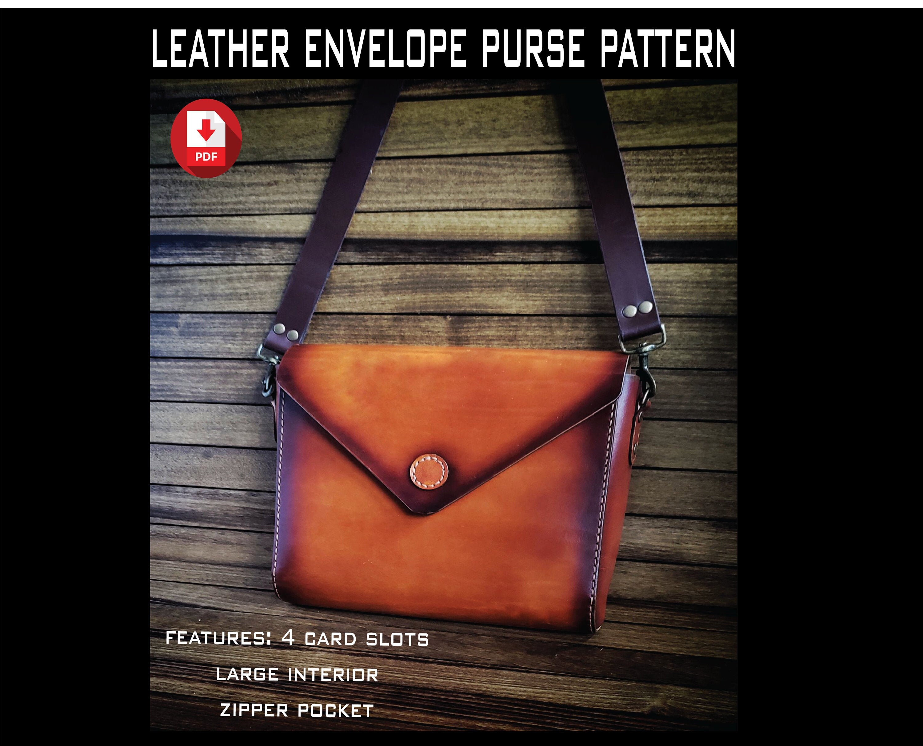Easy Leather Envelope Purse Pattern Pdf Download Leather | Etsy