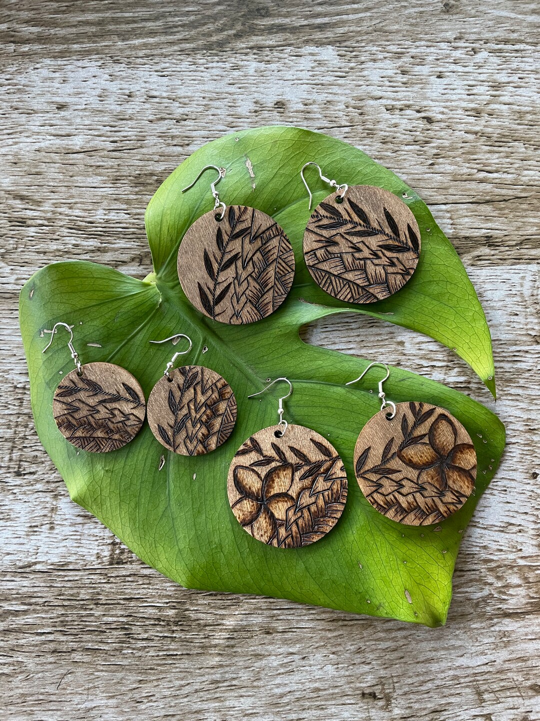 Polynesian Wood Burned Earrings by Hand Polynesian Tribal - Etsy