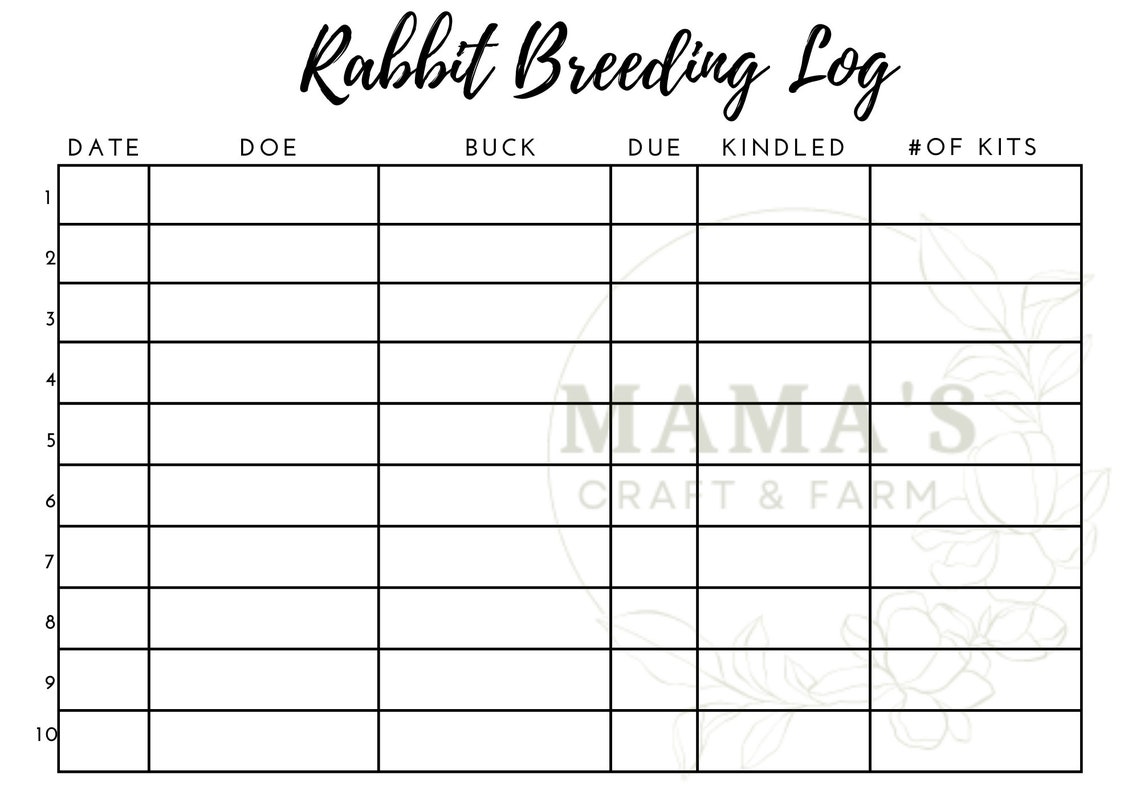 Rabbit Breeding Log Livestock Record - Etsy