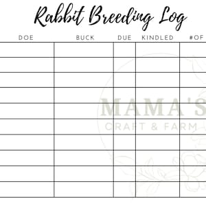 Rabbit Breeding Log Livestock Record - Etsy