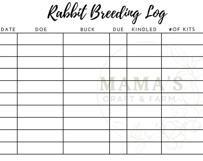 Rabbit Breeding Log | Livestock Record - Etsy
