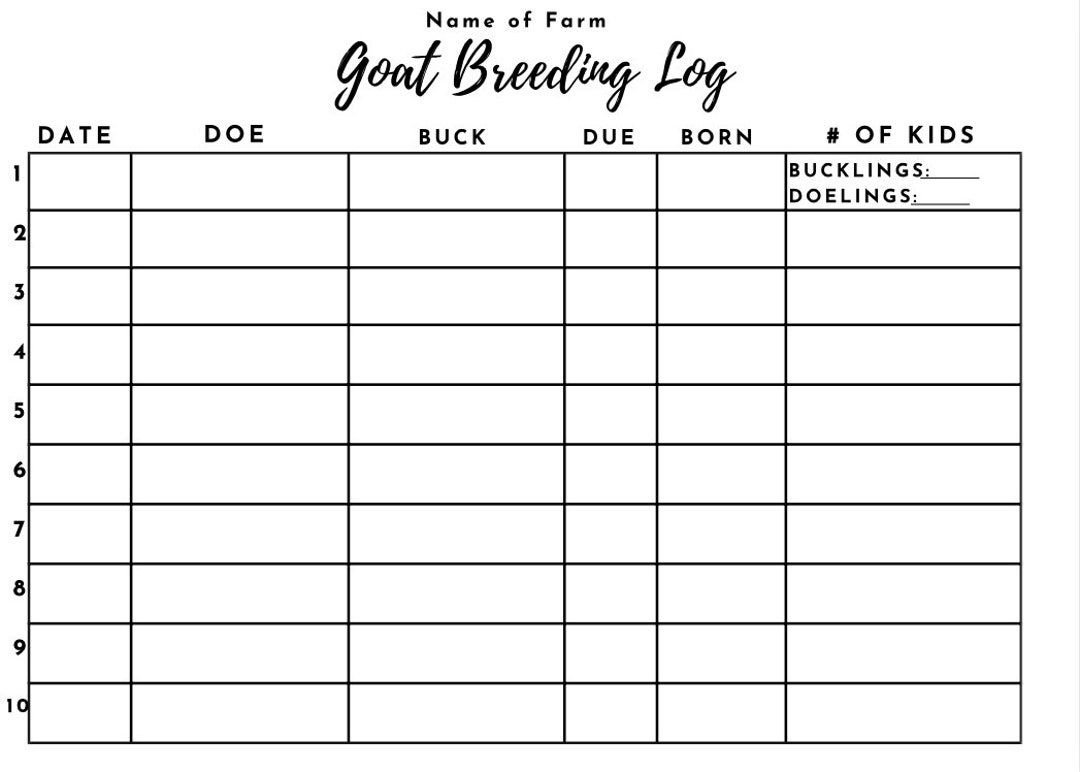 Goat Breeding Log Livestock Record Keeping - Etsy
