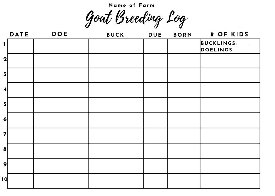 Goat Breeding Log Livestock Record Keeping - Etsy