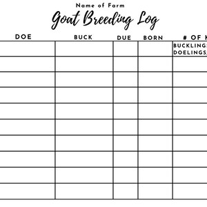 Goat Breeding Log Livestock Record Keeping - Etsy