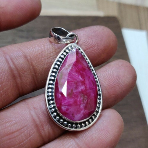 Ruby Pendant Sterling Silver Red Stone Pendant Handmade - Etsy