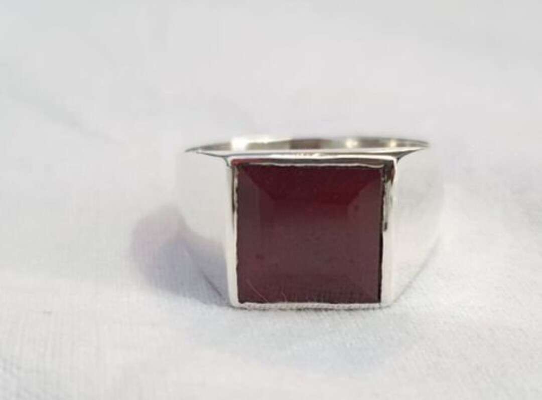 Ruby Unisex Ring Emerald Cut Stone,925 Sterling Silver Ruby Men Ring ...