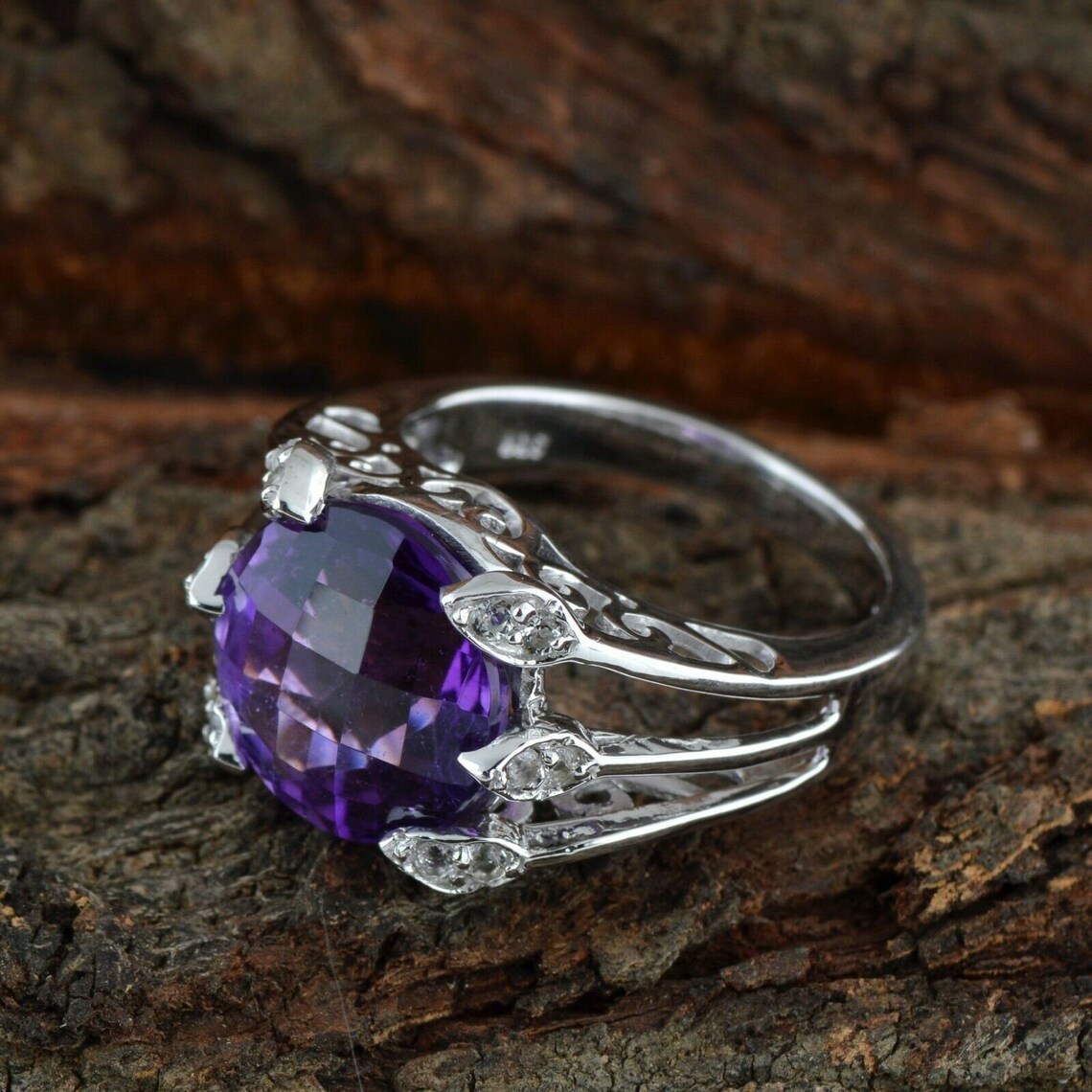 Natürlicher Amethyst Stein Ring Massiv 925 Sterling Silber | Etsy