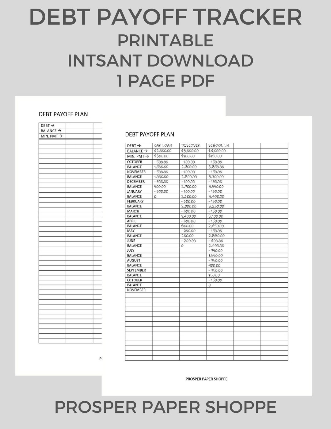 Debt Payoff Planner PDF Printable Instant Download Letter Size 1-page ...