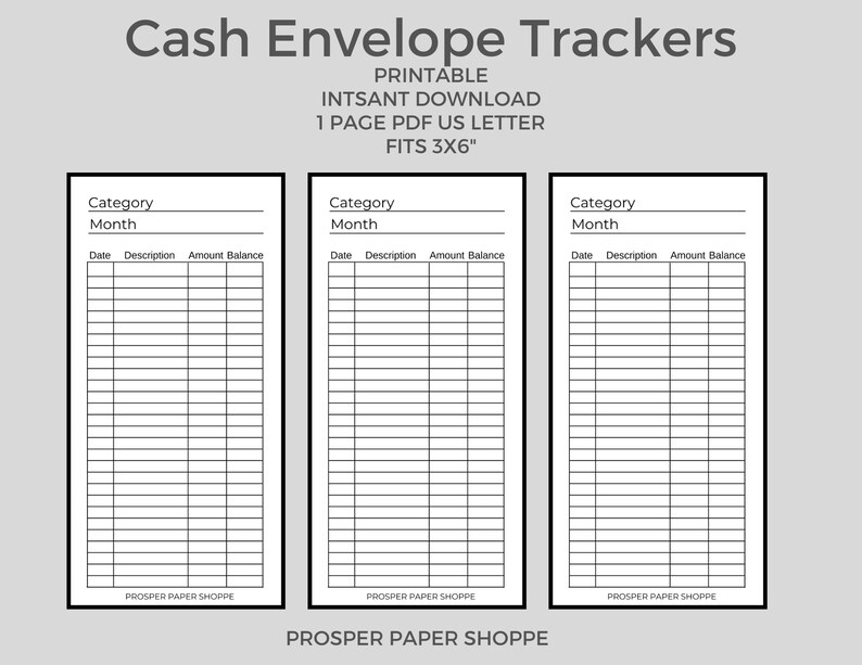 Cash Envelope Insert Printable Pdf Instant Download Us Letter Size 3x6