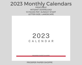 2023 Monthly Calendar Printable, Minimal Calendar, Minimalist Planner ...