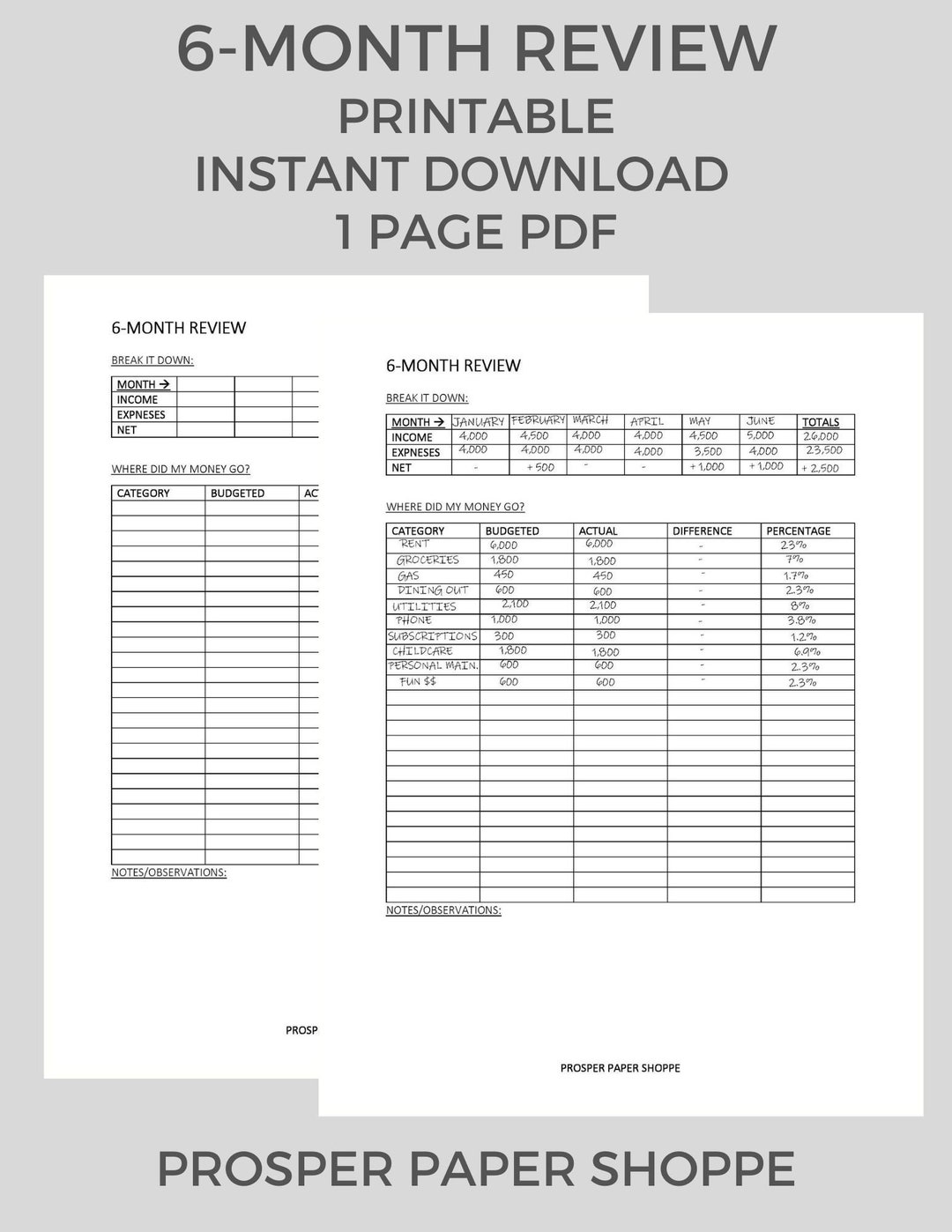 6 Month Budget Review PDF Printable Instant Download Letter Size - Etsy