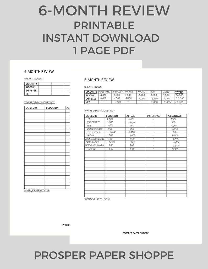 6 Month Budget Review PDF Printable Instant Download Letter Size - Etsy